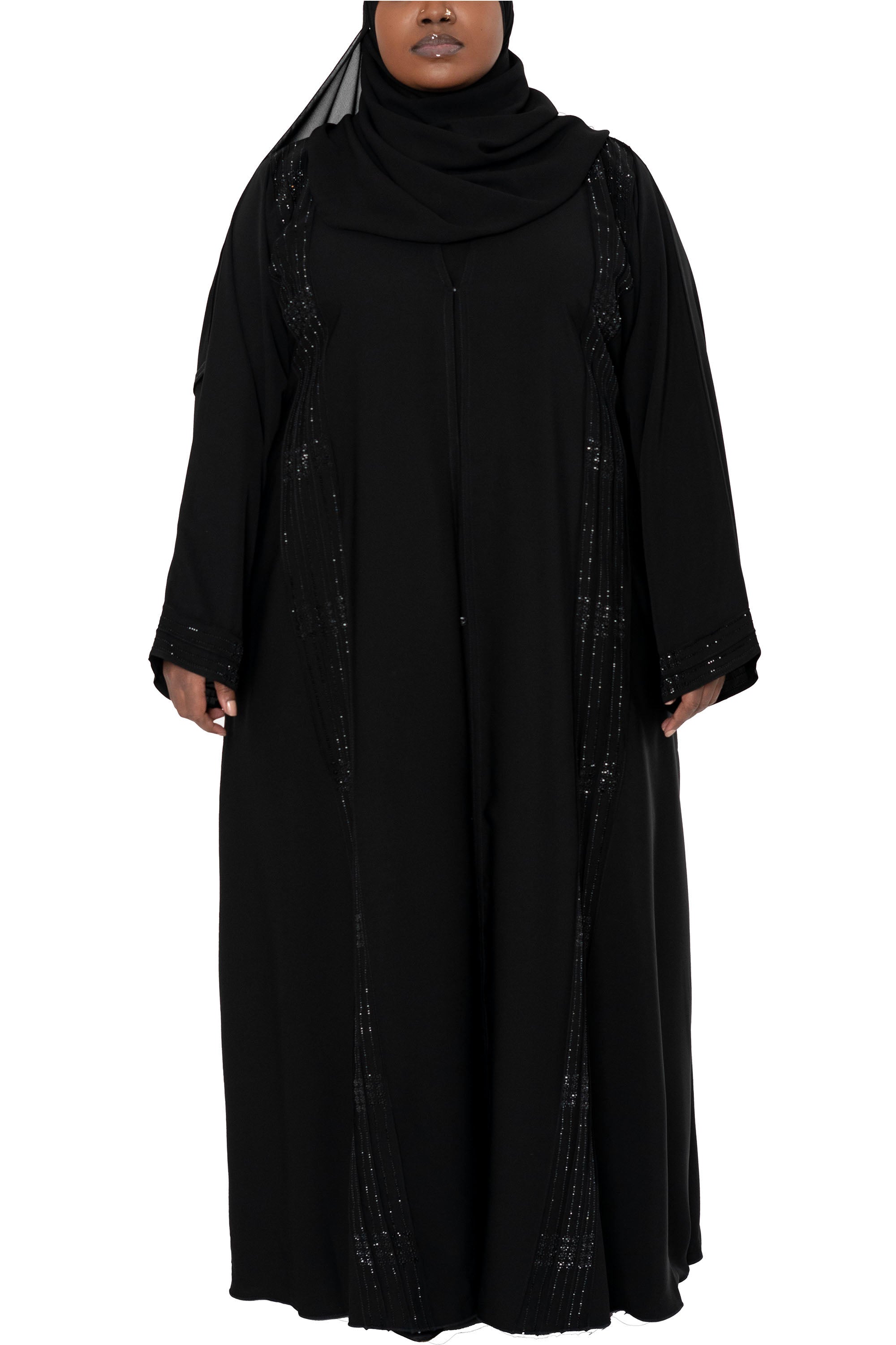 Rawdah Abaya in Classic Black - Curvy – Al Shams Abayas